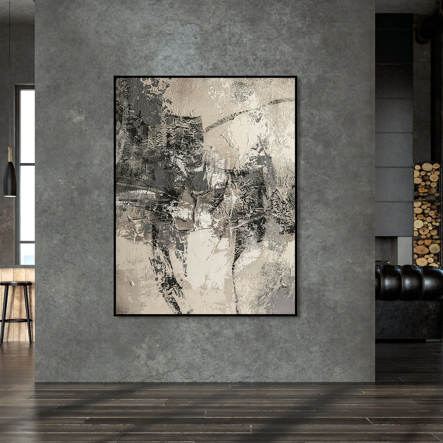 Grayscale Abstract Oil Painting - Modern Home Decor Art